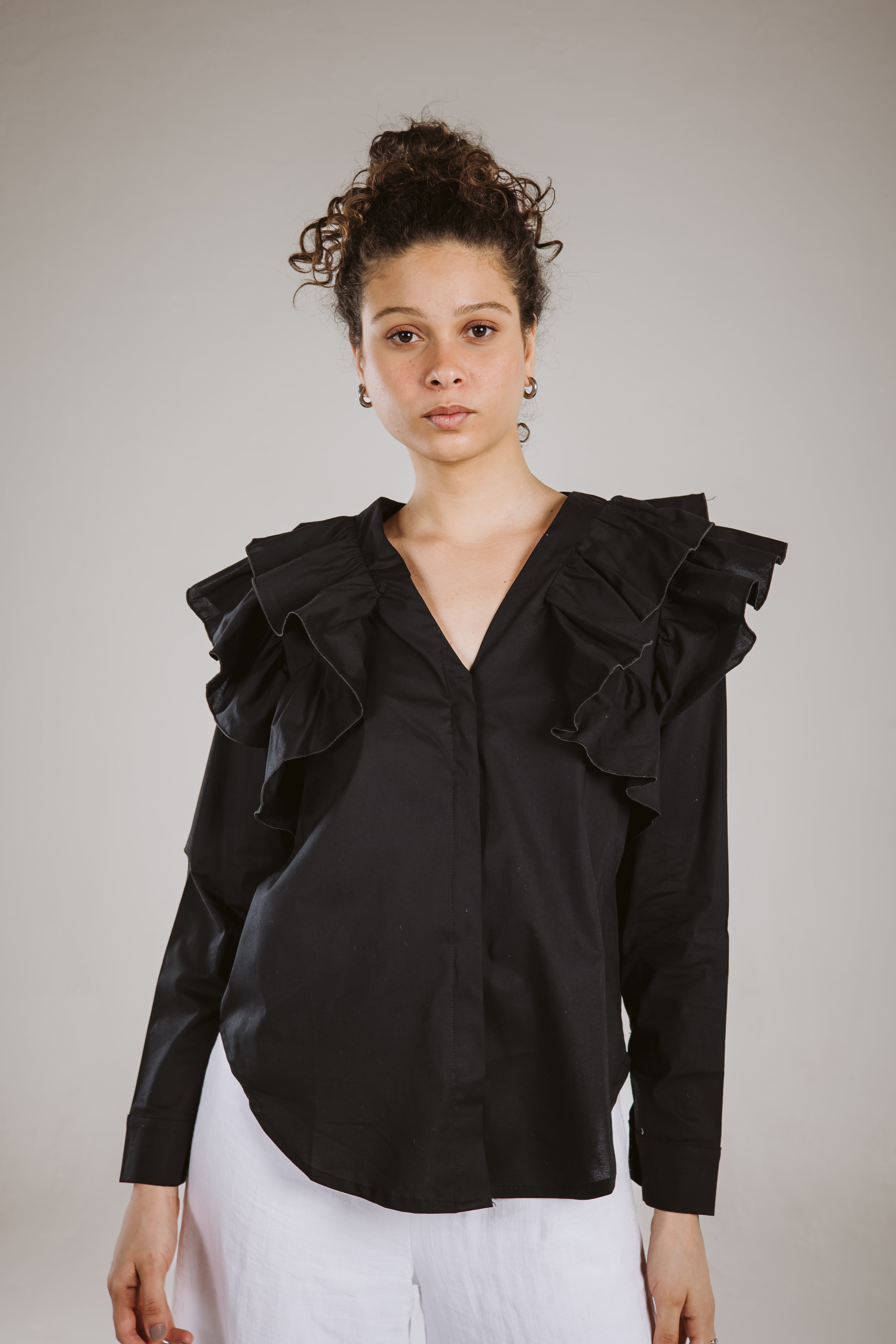 Ruffle Shirt in Black – HOOR